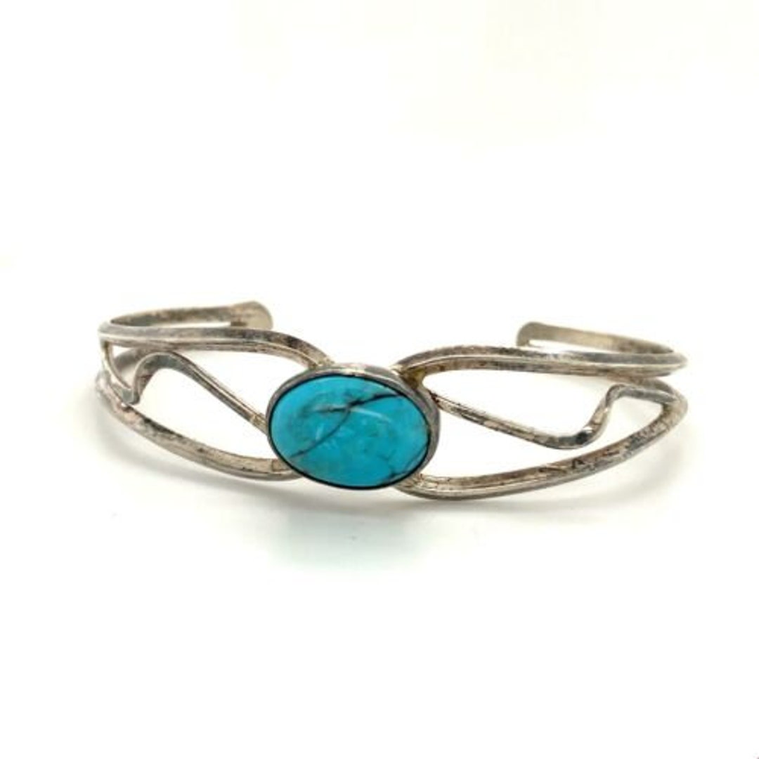 Vtg Sign Sterling Navajo Native American Turquoise Modern Cuff Bracelet ...