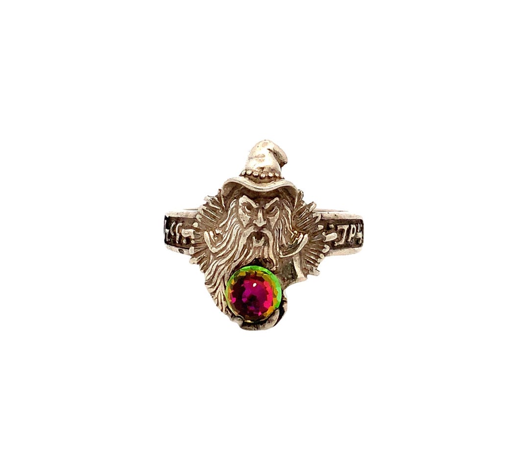Vtg Sterling Silver Merlin Wizard Warlock Ring Swarovski Borealis ...