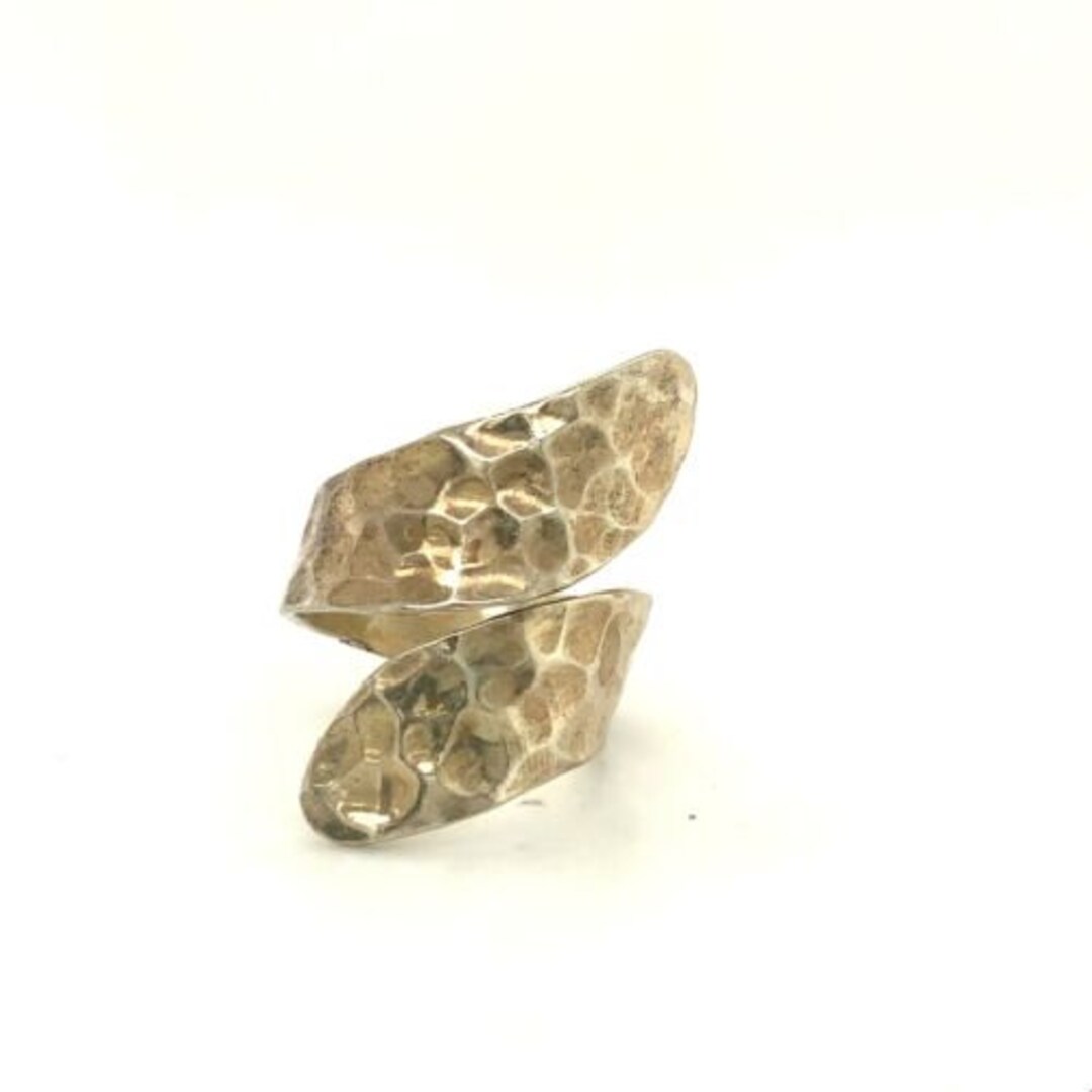 Vintage Signed Sterling Silver Handmade Hammered Pattern Bypass Ring ...