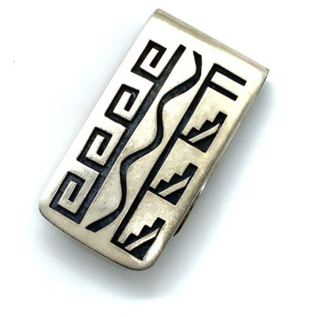 Vintage Signed Hopi Silvercraft Sterling Silver Navajo Tribal Pattern ...