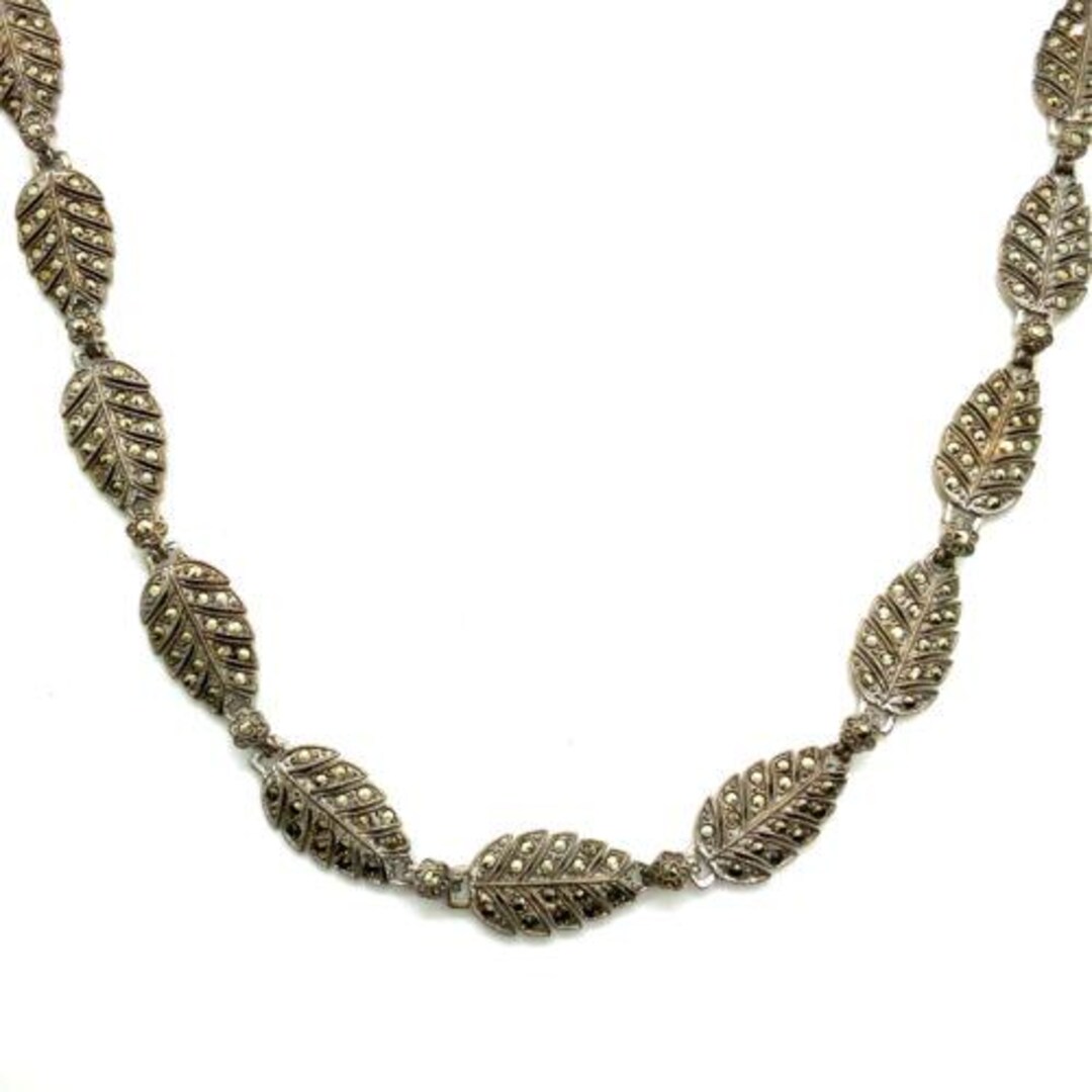 Vintage Signed Sterling Silver Art Deco Marcasite Leafy Panel Link ...