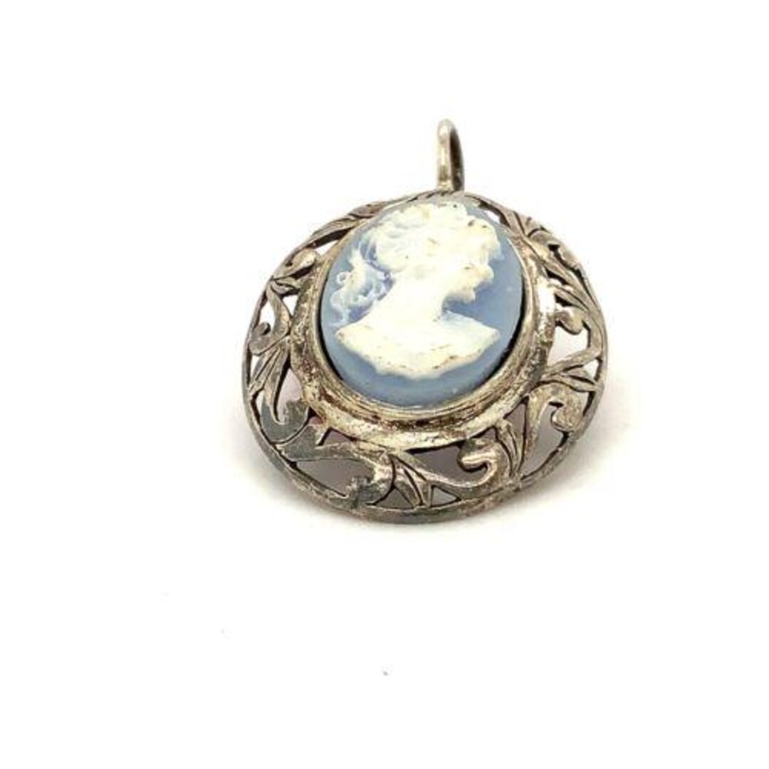 Vintage Sterling Sign Jezlaine Victorian Lady Blue Cameo Filigree ...