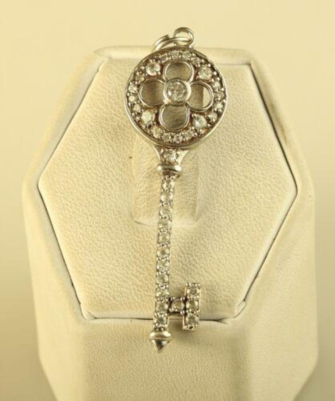 Vintage Sterling Silver 925 Pave CZ Art Deco Clover Style Key Charm ...