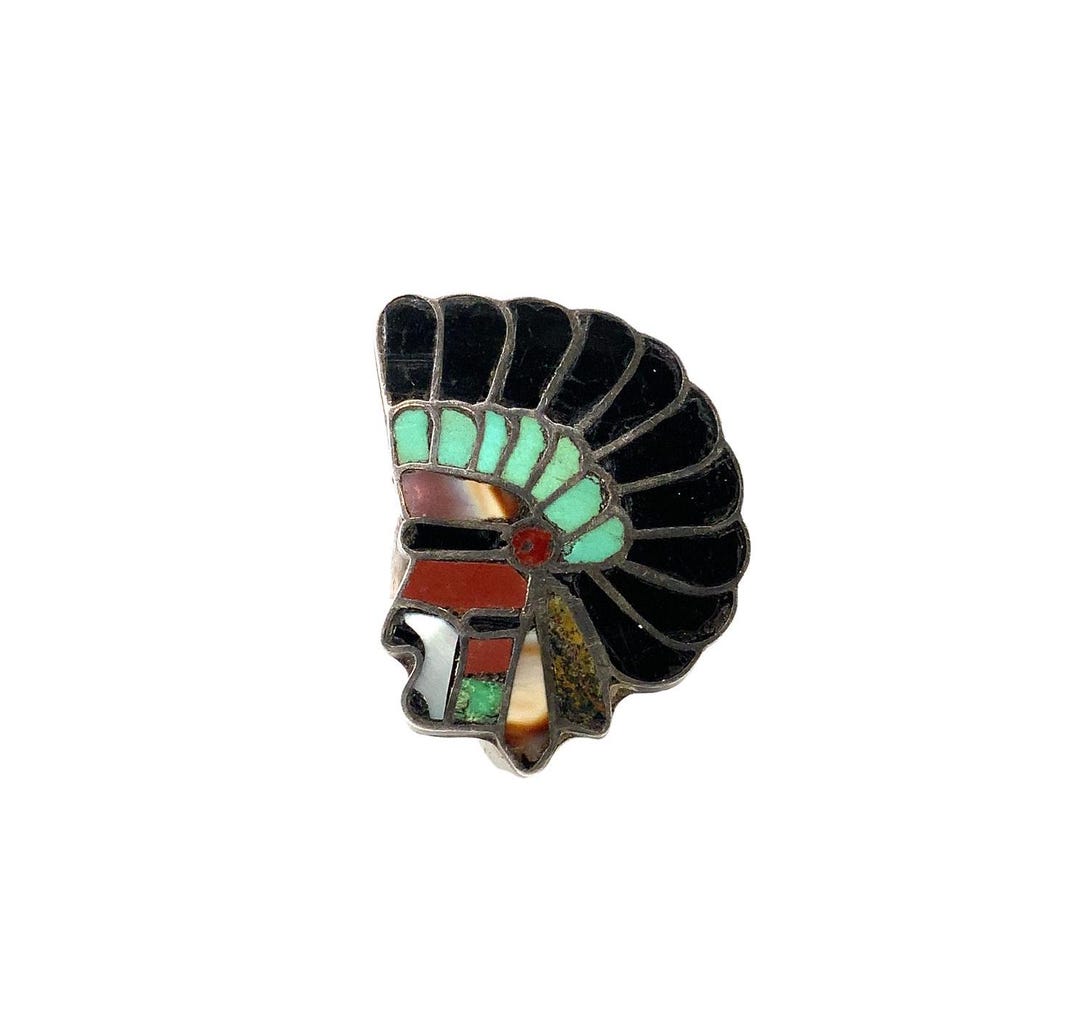 Vintage Chief Zuni Sterling Silver Inlay Ring - Etsy