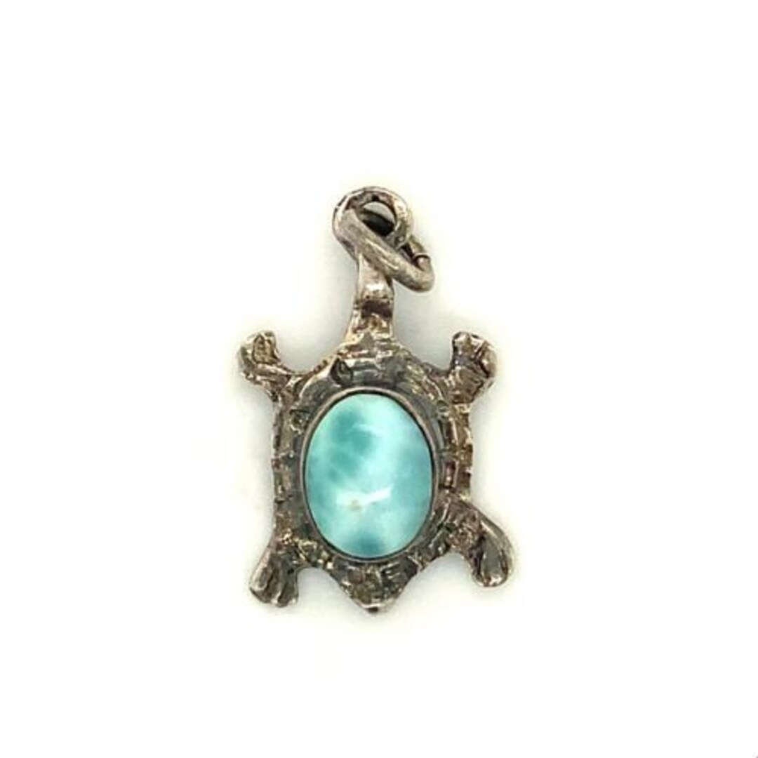 Vintage Signed Sterling Handmade Carved Turtle Larimar Stone Drop Charm ...