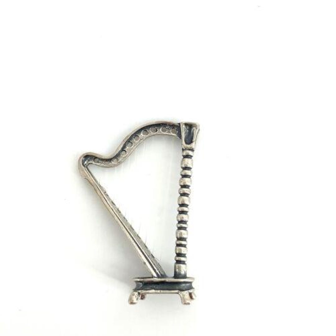 Vintage Sterling 925 Musical Instrument Stringed Harp Figure Display ...