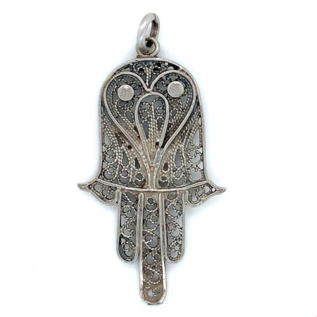 Vintage Sterling Signed Israel Hamsa Hand Filigree Judaica Amulet Charm ...