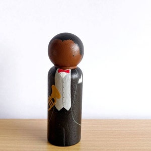 Louis Armstrong Figurine Wooden Musician Peg Doll Holding Trumpet ...