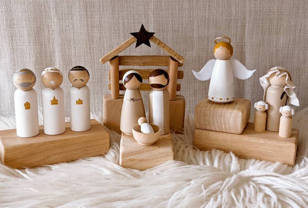 Minimalist Wooden Peg Doll Nativity Set - Etsy