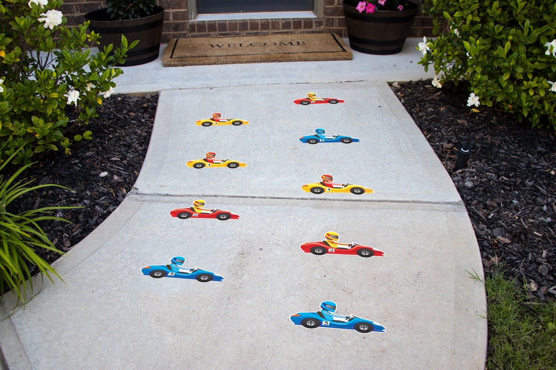 Race Car Peel and Stick Floor Decals • Set of 9 • Racing Birthday ...