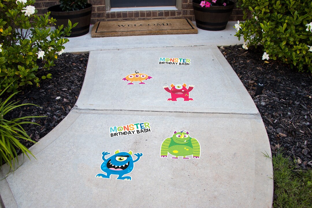 Monster Birthday Peel and Stick Floor Decals • Set of 6 Removable ...