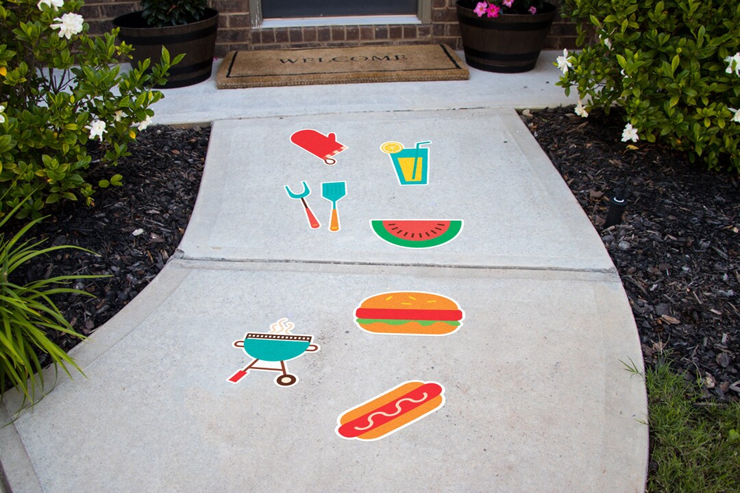 Cookout Party Floor Decals • Set of 8 • Backyard BBQ Party Decorations ...