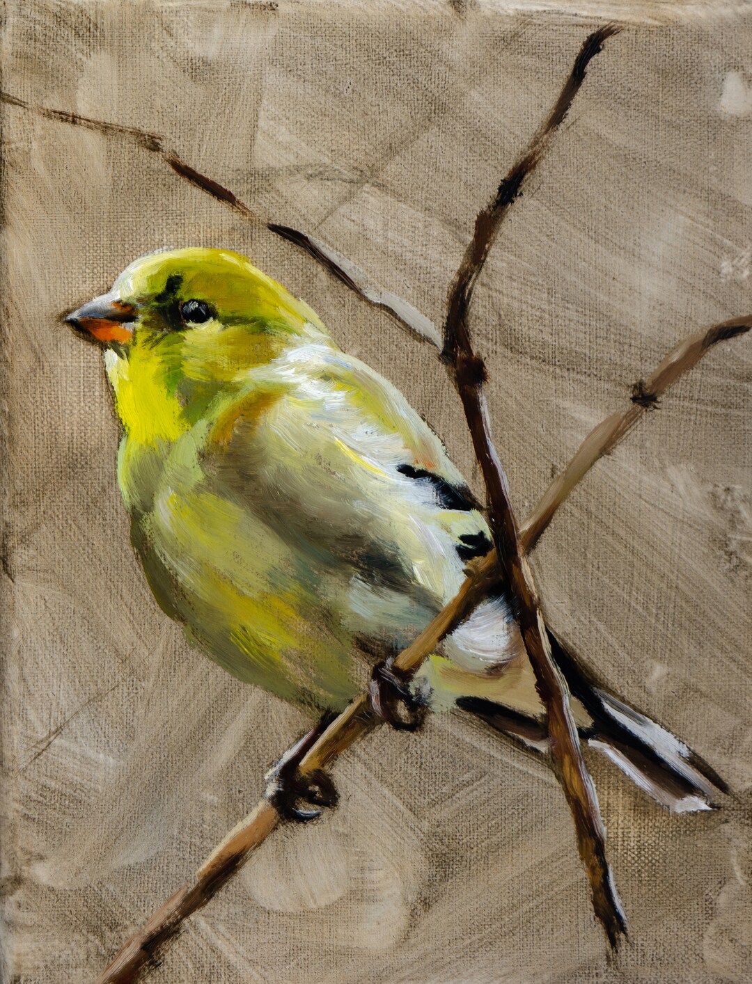 Oil Painting of a Yellow Finch, Wildlife and Animal, Contemporary Art ...
