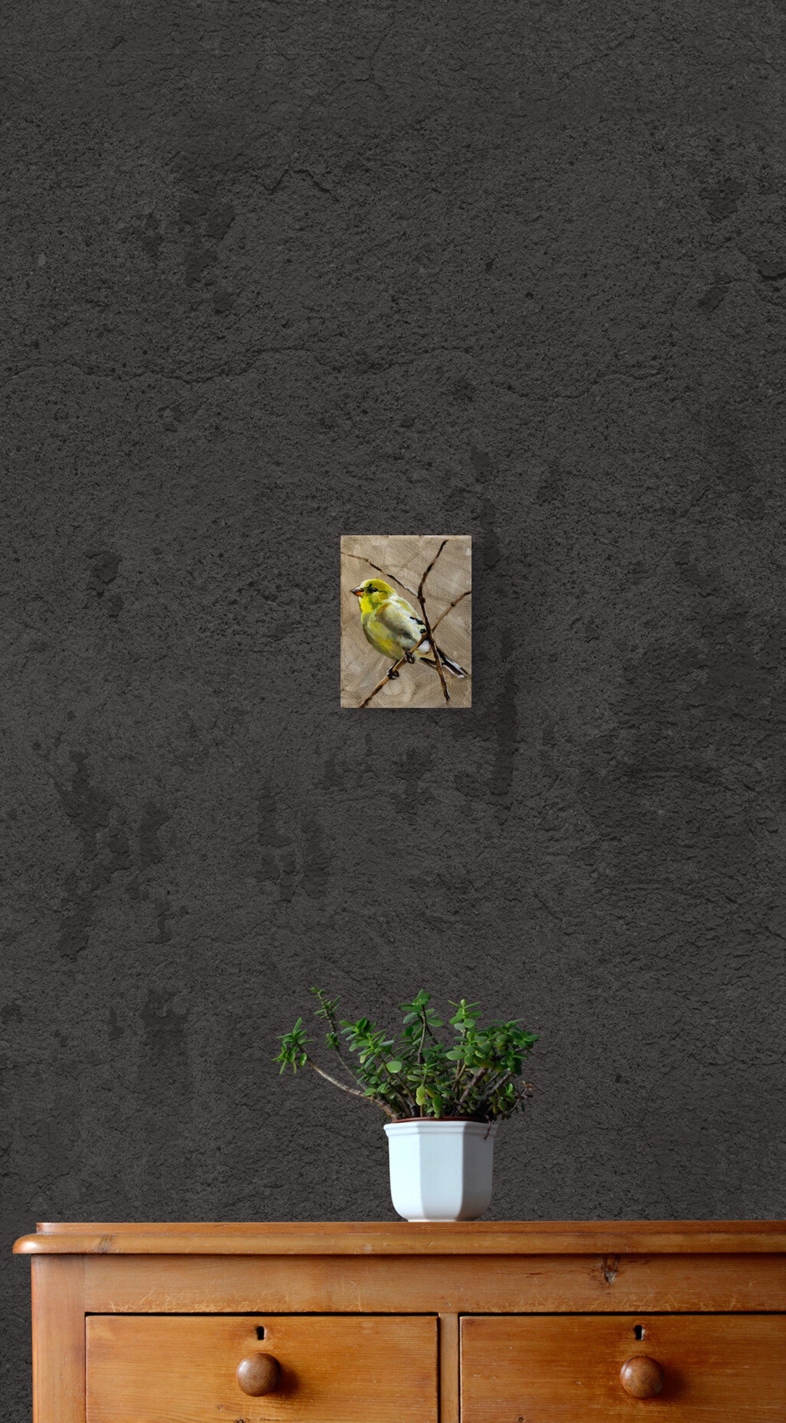 Oil Painting of a Yellow Finch, Wildlife and Animal, Contemporary Art ...