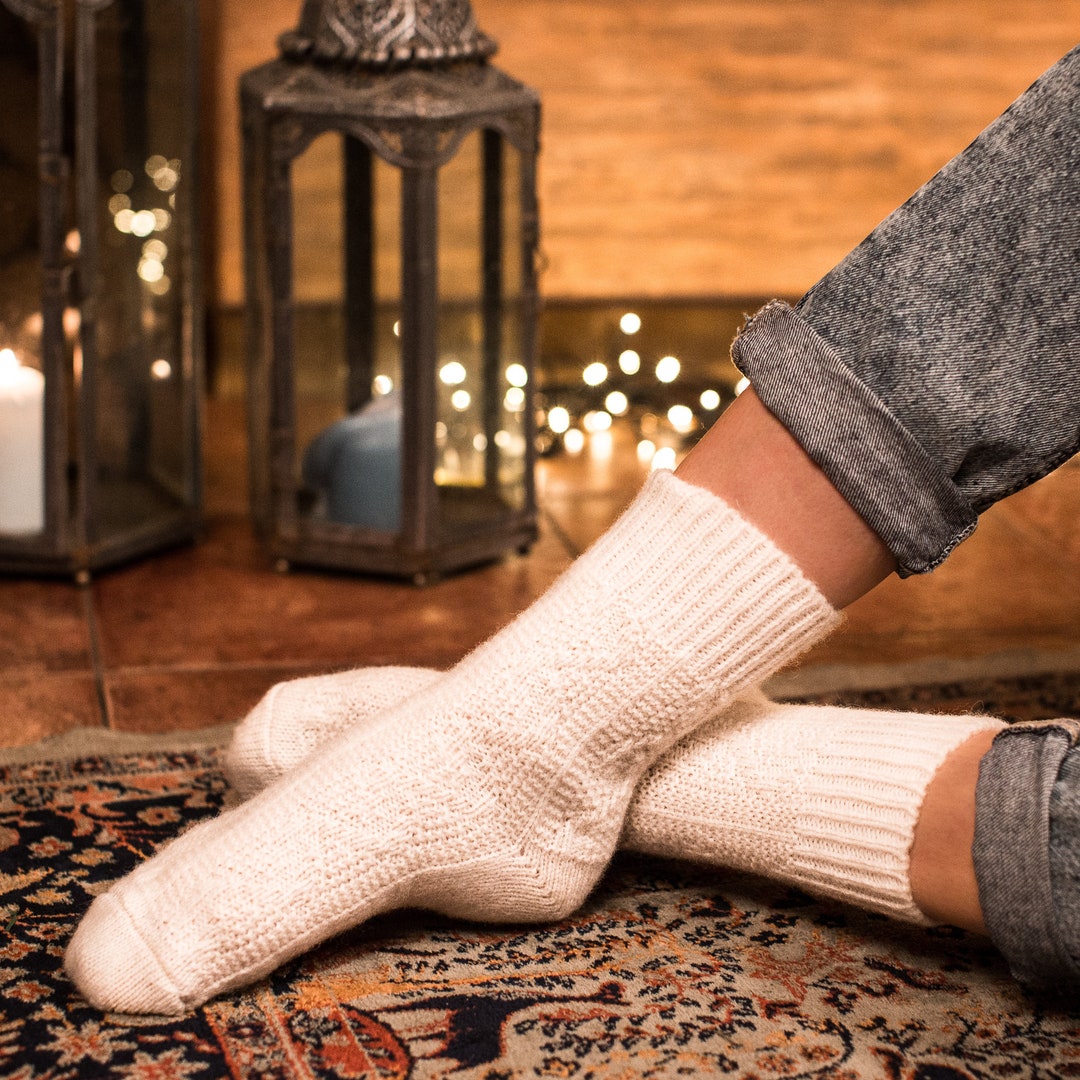 Wool Knit Socks, White Wool Socks for Women, Warm Winter Sock, Womens ...