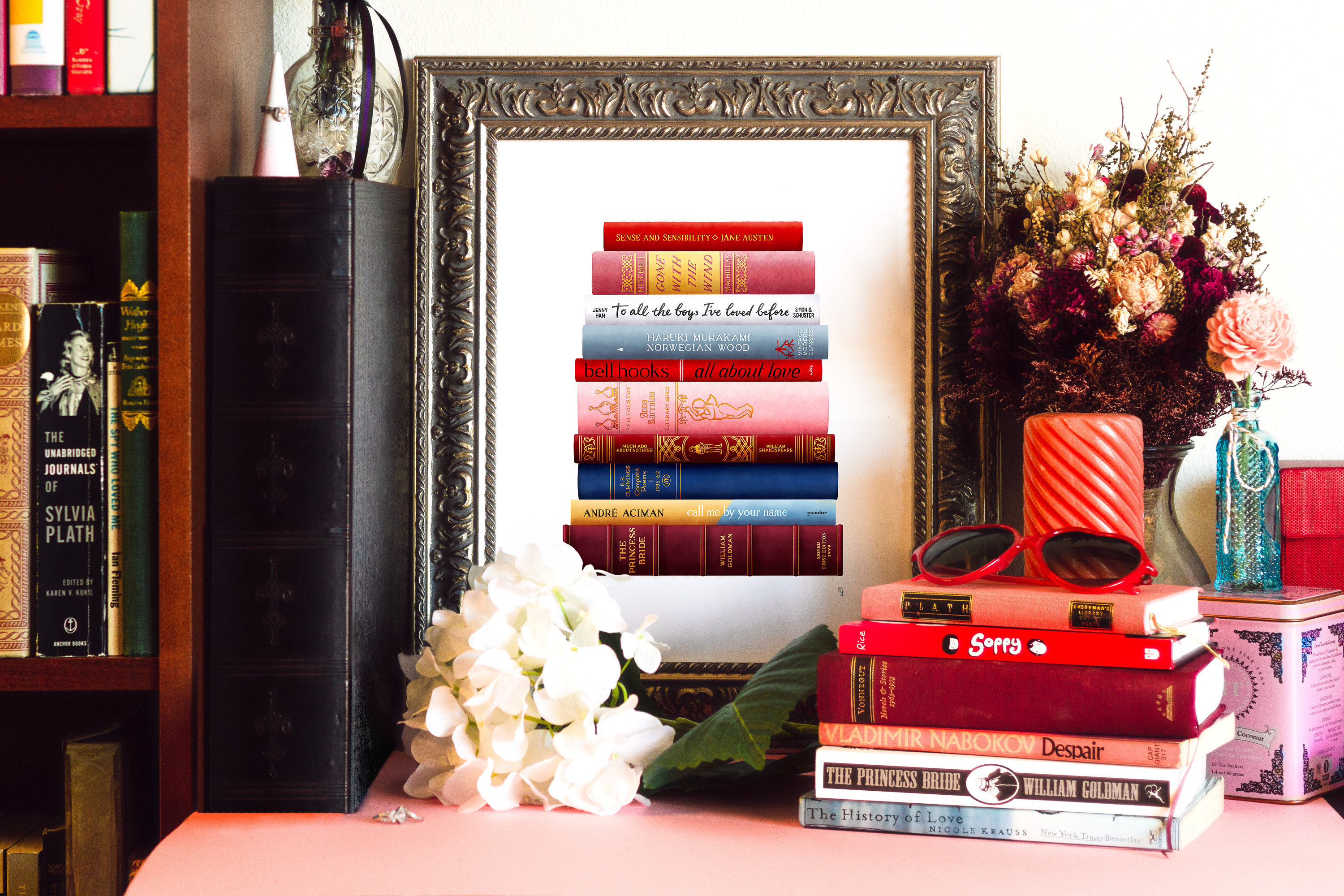 Love Story Book Stack Art Print Romance Novel Gifts for Readers ...