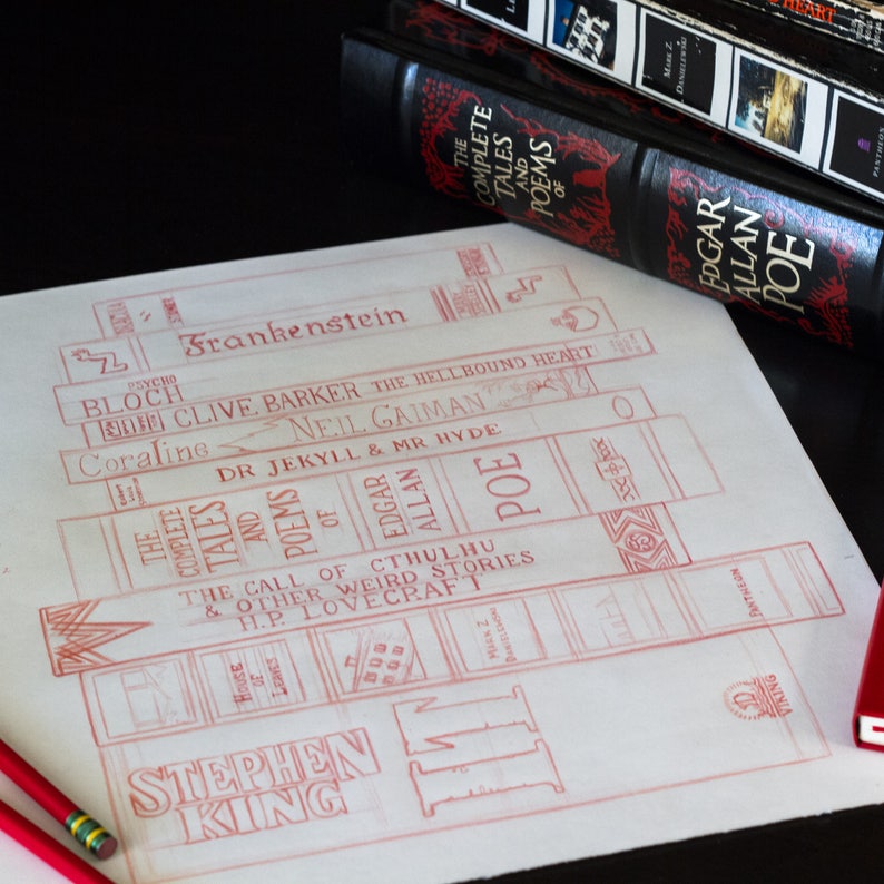 Horror Novels Book Stack Art Print Gifts for Readers Book Lover Wall ...