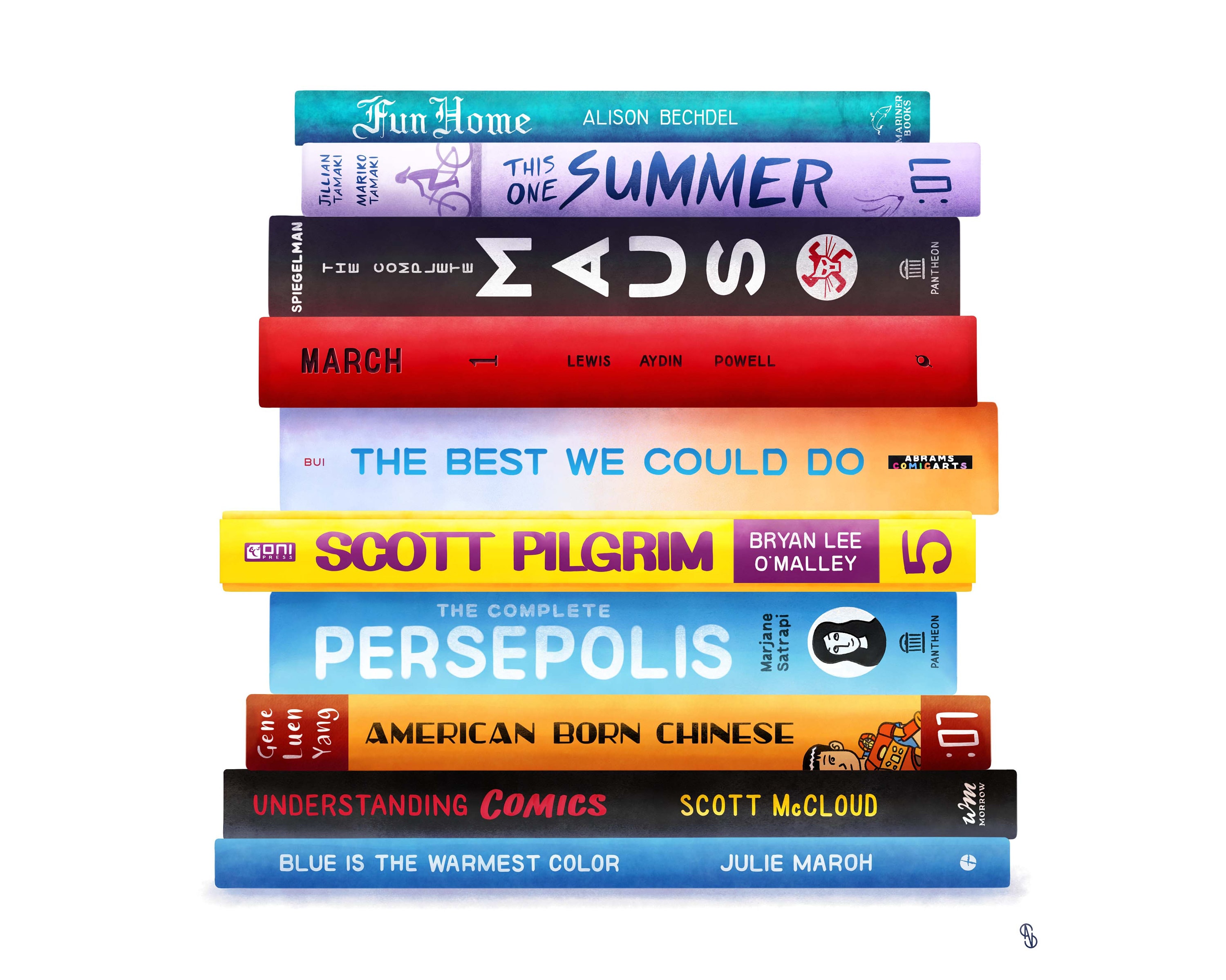Graphic Novels Book Stack Art Print | Comic Book Art | Literary Poster ...