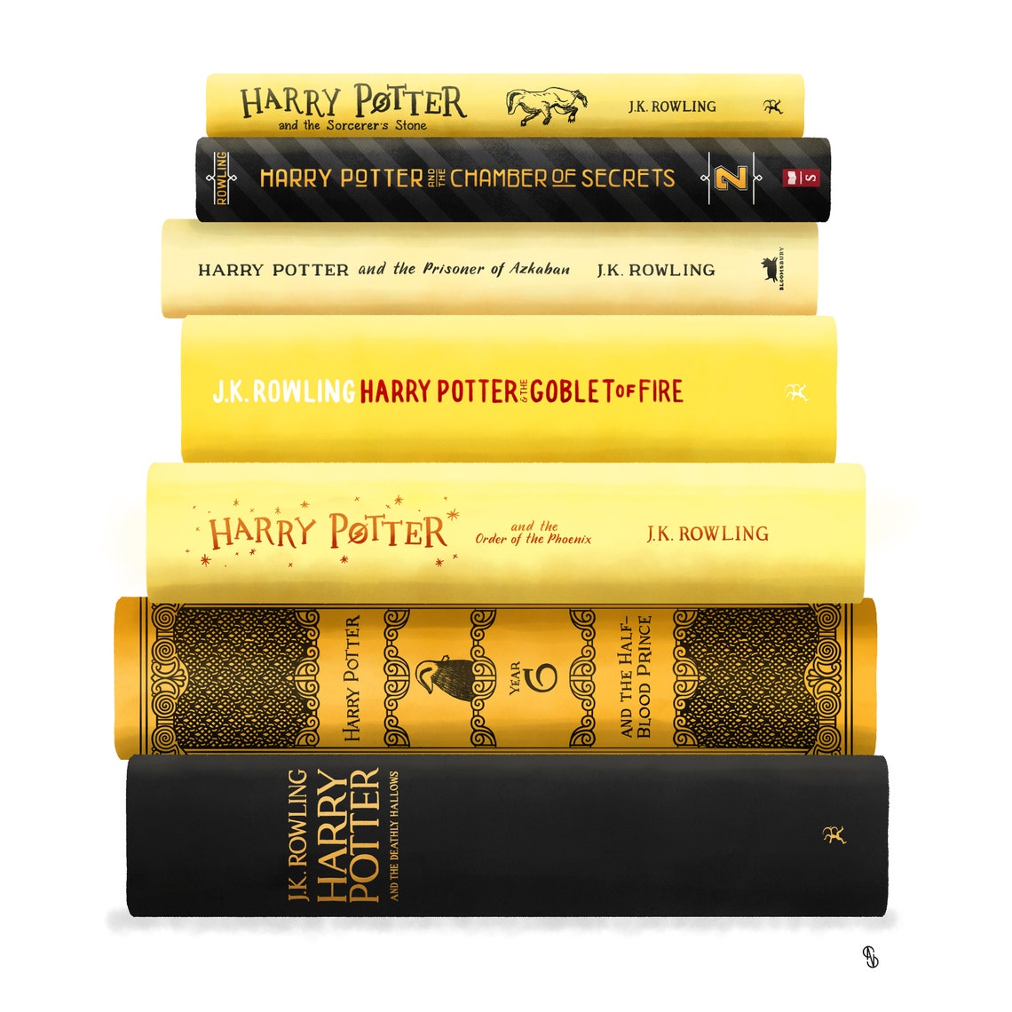 Wizard Badger House Book Stack Poster | Book Lovers Wall Art | Gifts ...