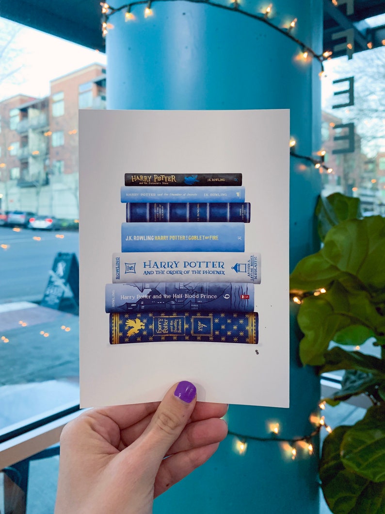 Wizard Raven House Book Stack Poster | Book Lovers Wall Art | Gifts for ...