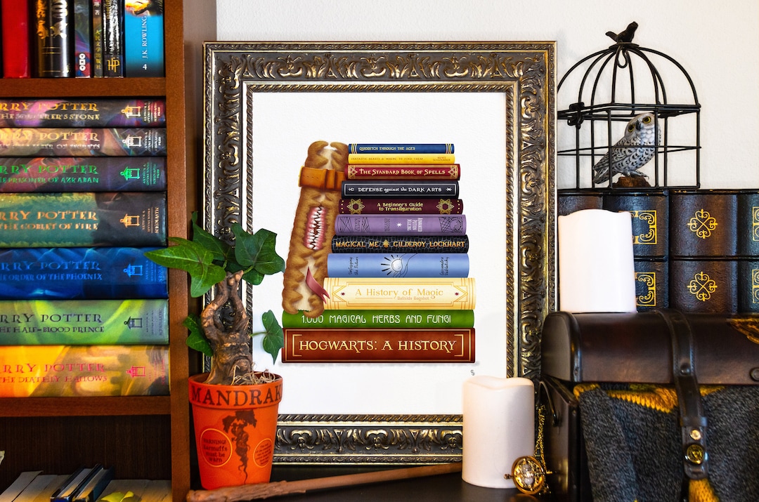 Wizard School Textbooks Book Stack Poster | Book Lovers Wall Art ...