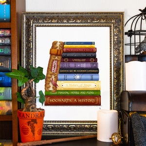 Wizard School Textbooks Book Stack Poster | Book Lovers Wall Art ...