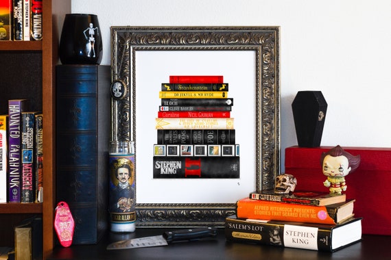 Horror Novels Book Stack Art Print Gifts for Readers Book | Etsy