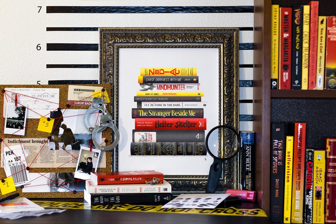 True Crime Book Stack Art Print | Gifts for Readers | Book Lover Wall ...