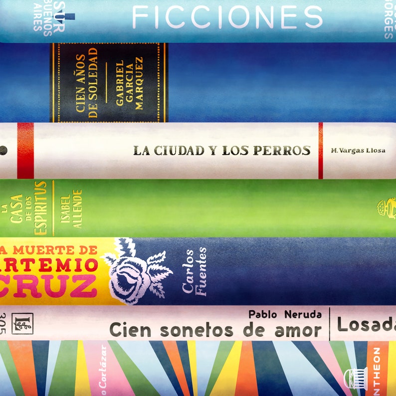 Spanish Language Book Stack Art Print Magical Realism - Etsy.de