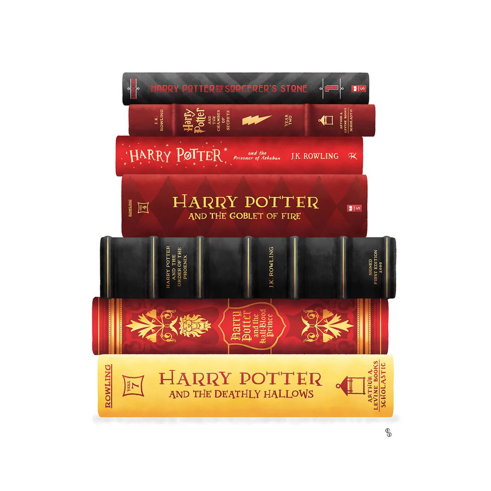 SET OF 4 or 5 Wizard House Book Stack Print Set Bookish - Etsy