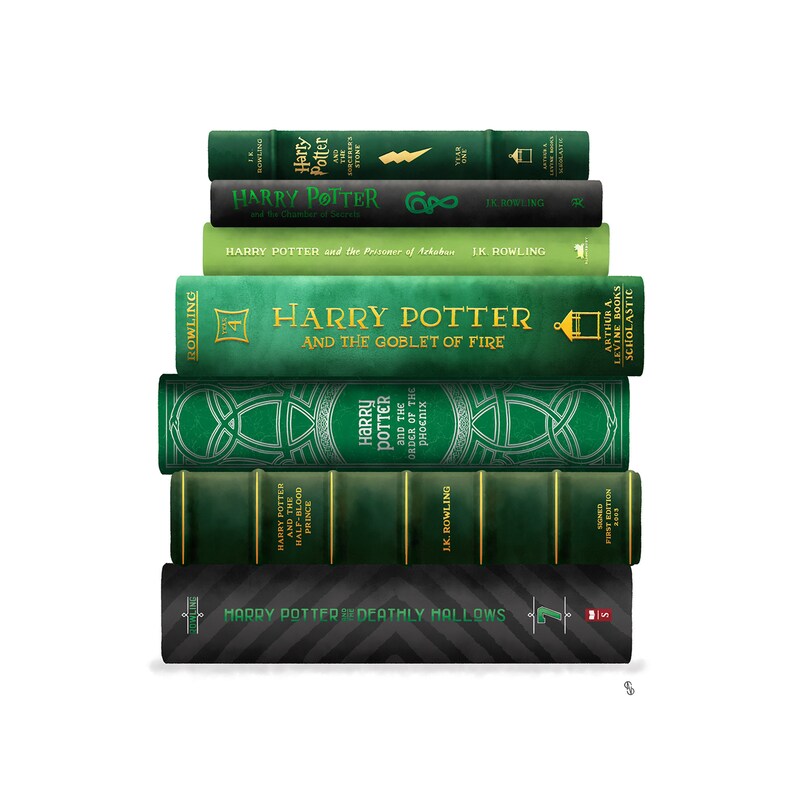 SET OF 4 or 5 Wizard House Book Stack Print Set Bookish - Etsy
