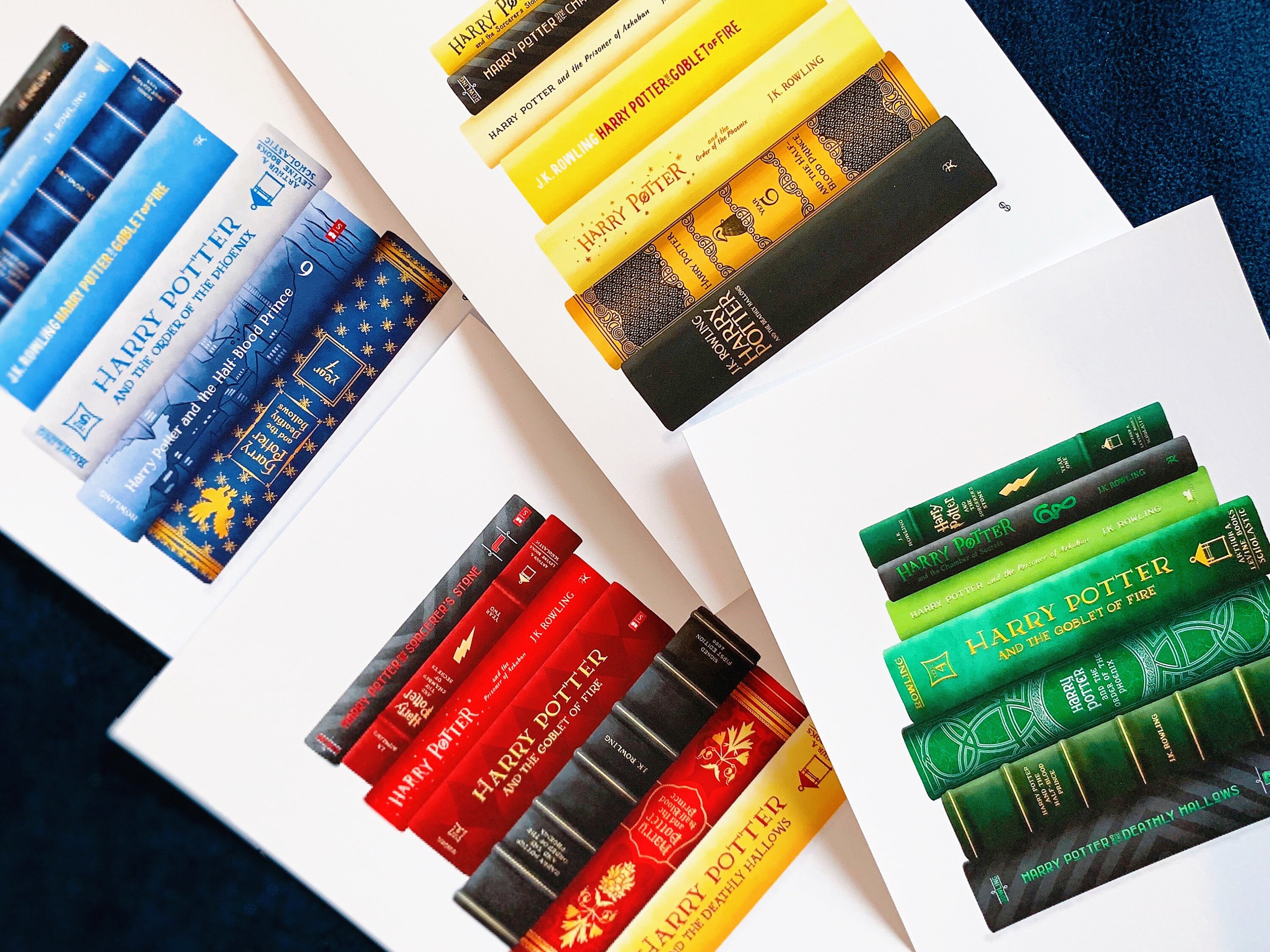 SET OF 4 or 5 Wizard House Book Stack Print Set Bookish Wall Art Gifts ...