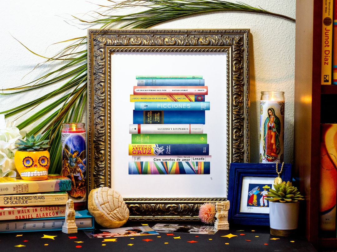 Spanish Language Book Stack Art Print | Magical Realism | Gifts for ...