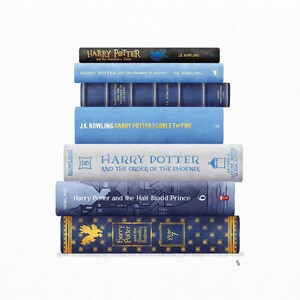 SET OF 4 or 5 Wizard House Book Stack Print Set Bookish Wall Art Gifts ...