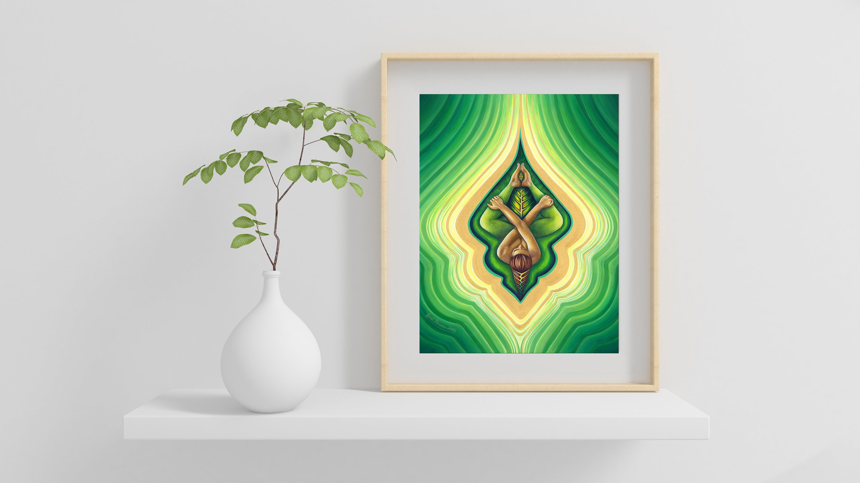 Leaf Goddess Art Print: Green Abstract Artwork, Rebirth Painting - Etsy