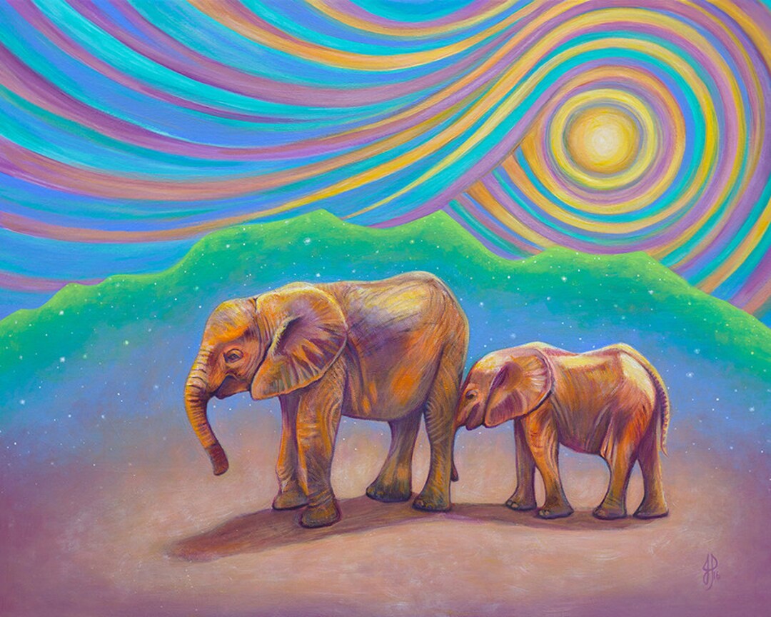 Colorful Elephant Print Rainbow Elephant Wall Art Baby Elephants ...