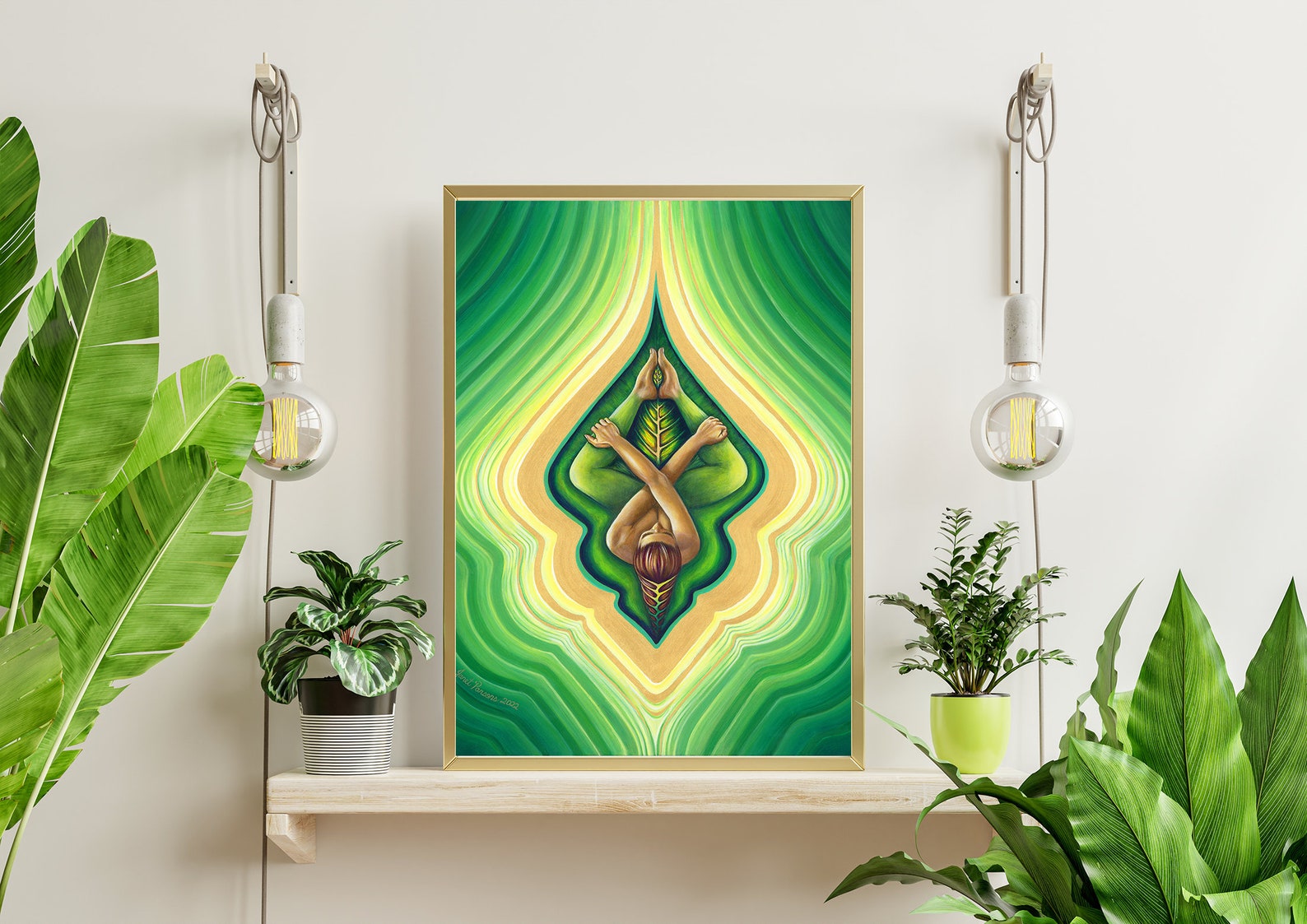 Leaf Goddess Art Print: Green Abstract Artwork, Rebirth Painting - Etsy