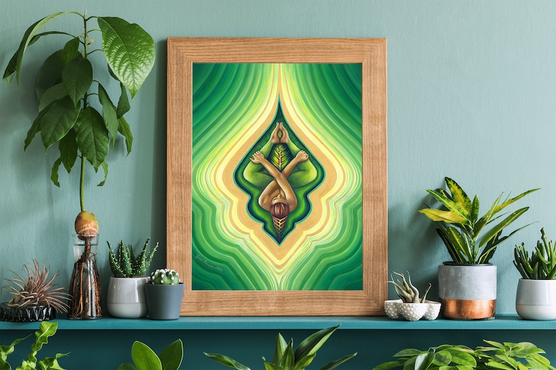 Leaf Goddess Art Print: Green Abstract Artwork, Rebirth Painting - Etsy