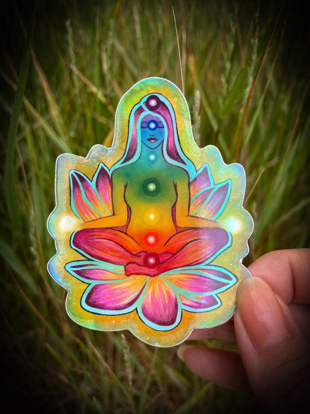 Holographic Chakra Yoga Sticker: Colorful Meditation Lotus Vinyl Decal ...