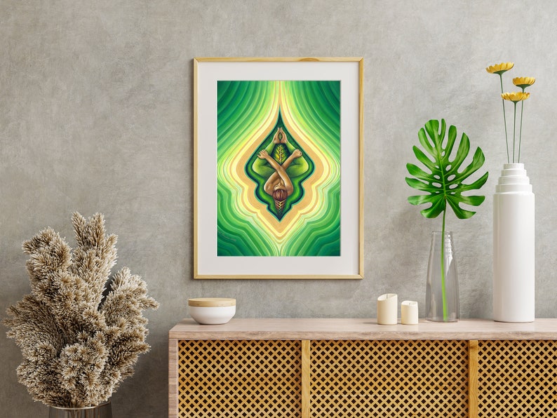 Leaf Goddess Art Print: Green Abstract Artwork, Rebirth Painting - Etsy