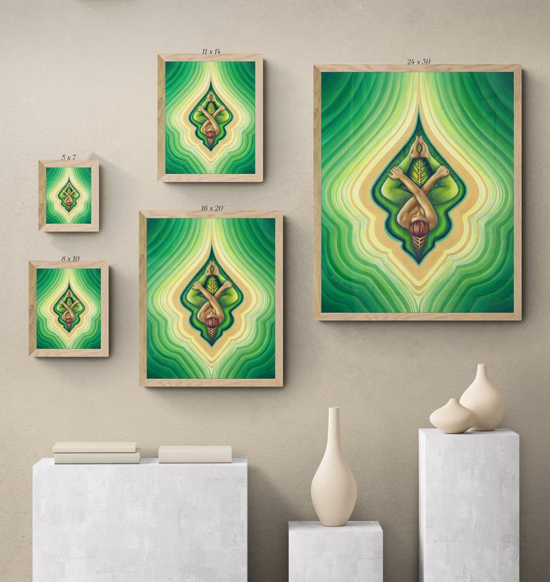 Leaf Goddess Art Print: Green Abstract Artwork, Rebirth Painting - Etsy