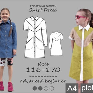 Shirt Dress PDF Pattern for Girls Button-down Dress Color - Etsy