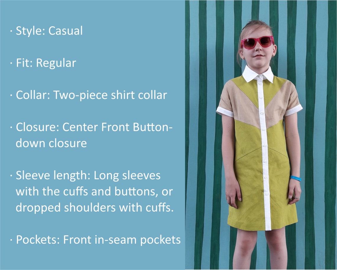 Shirt Dress PDF Pattern for Girls, Button-down Dress, Color Block ...