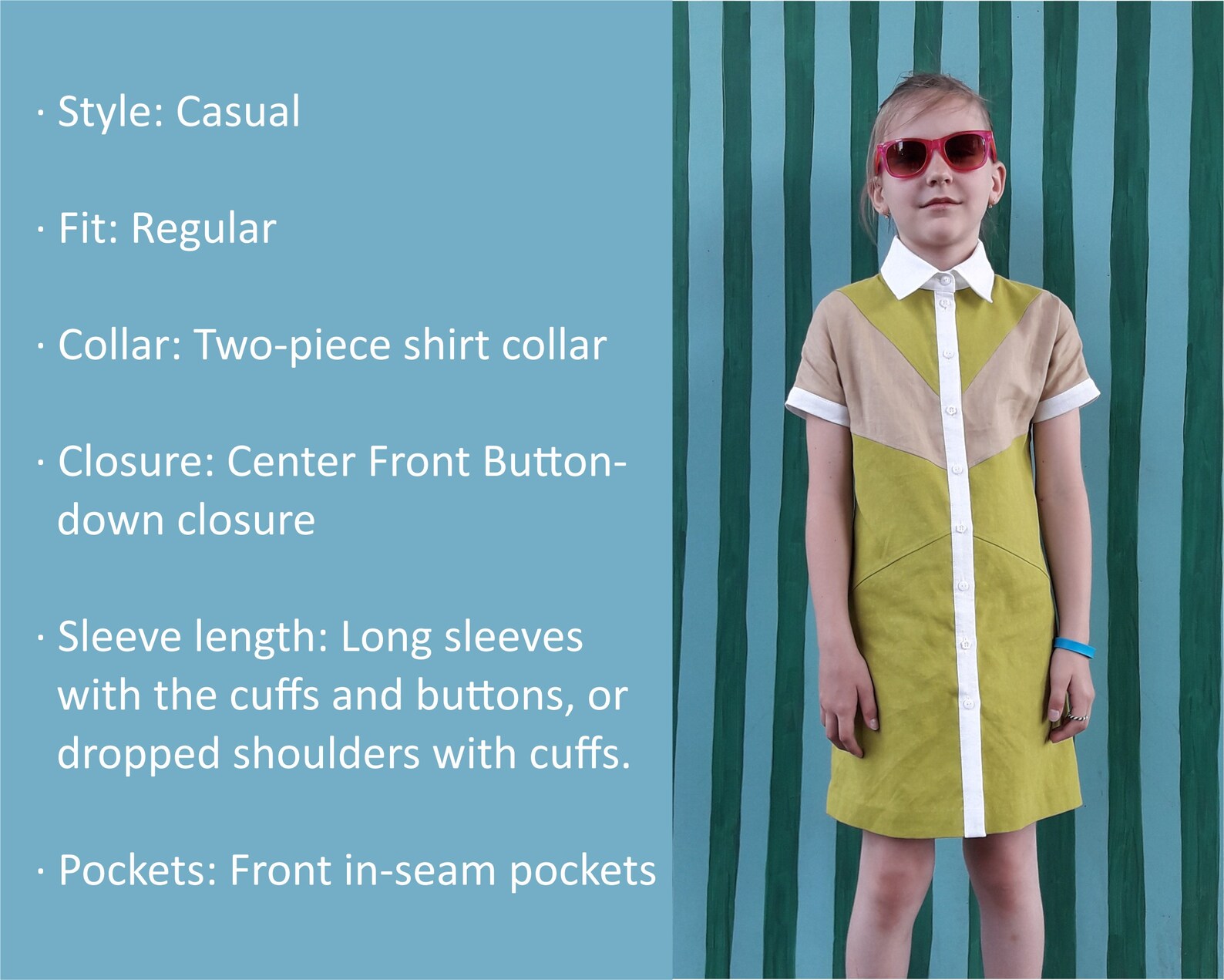 Shirt Dress PDF Pattern for Girls, Button-down Dress, Color Block ...