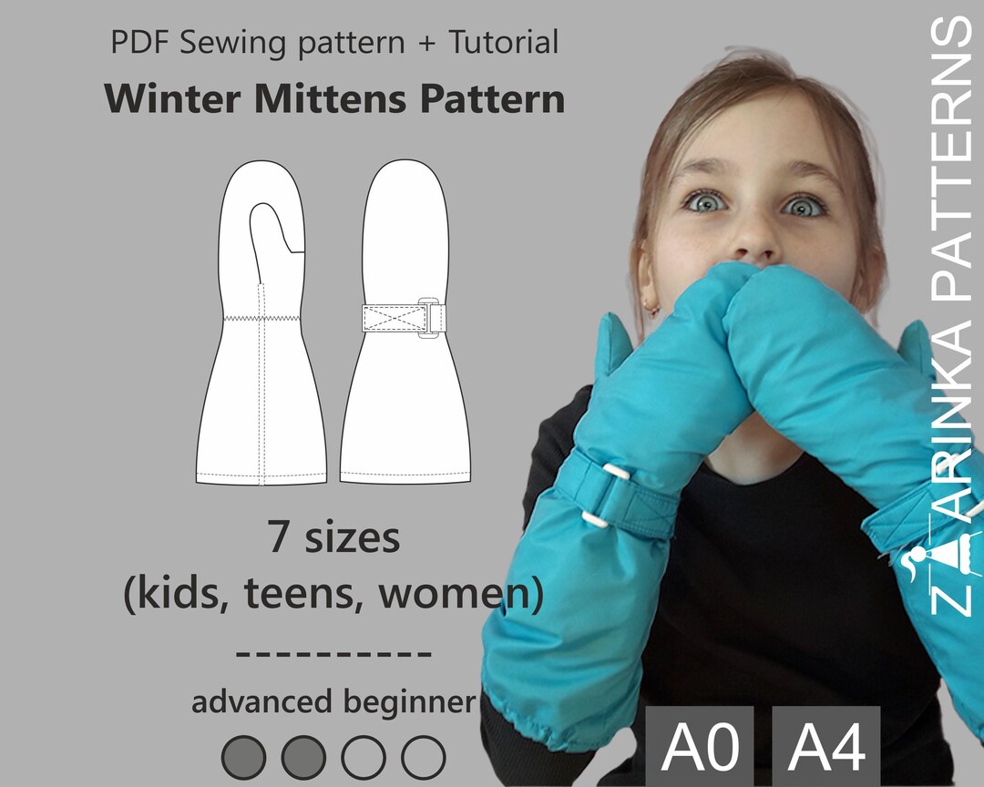 Ergonomic Winter Ski Mittens With the Long Gauntlet, PDF Pattern for ...