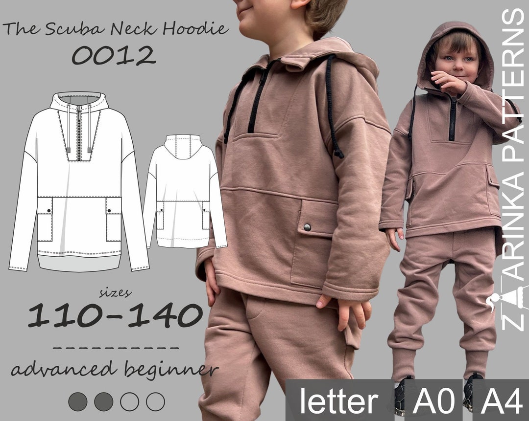 The Scuba Neck Hoodie PDF Sewing Pattern for Kids, Digital Download ...