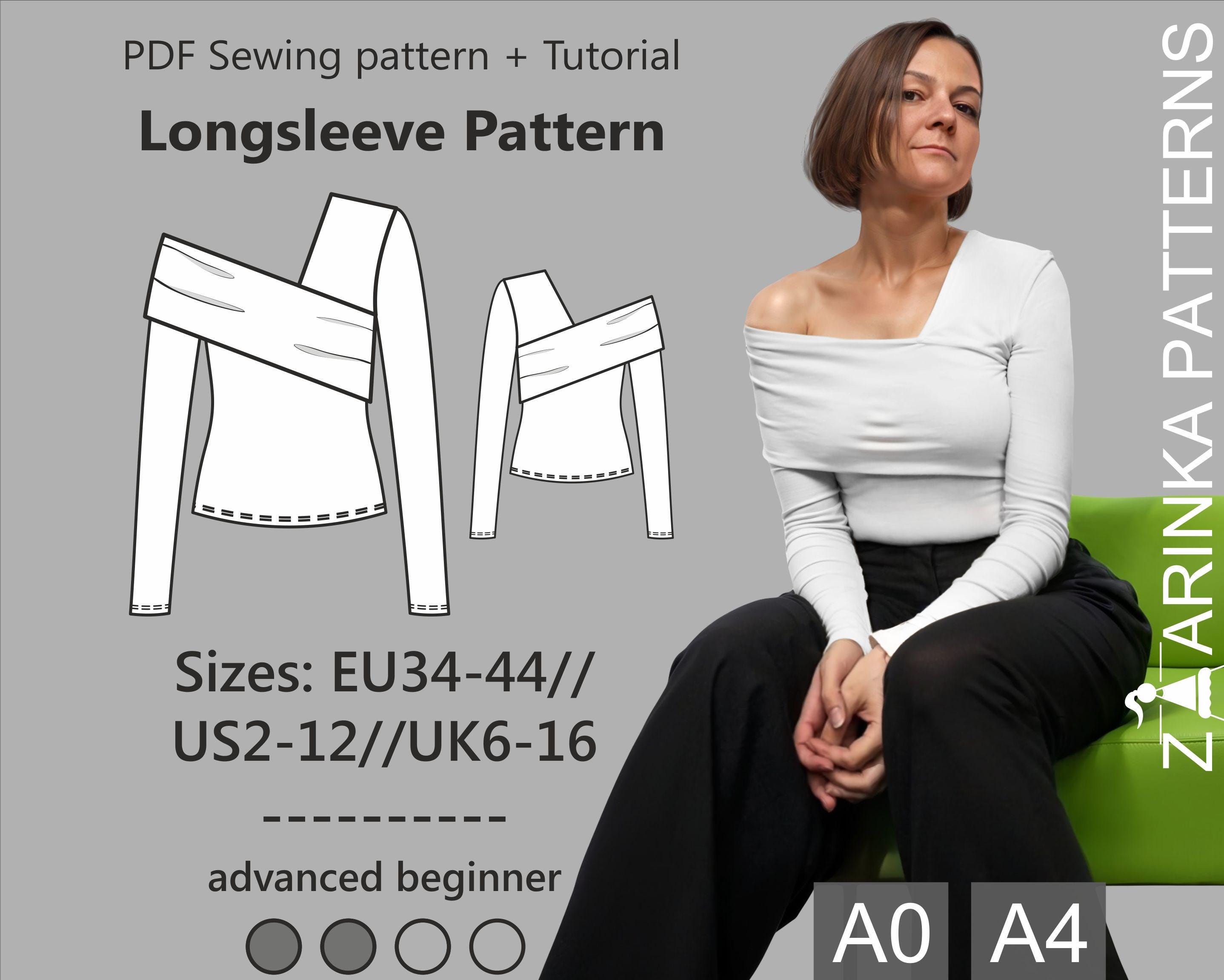 Asymmetrical Long Sleeve Top Sewing Pattern PDF | Women's Off-shoulder ...