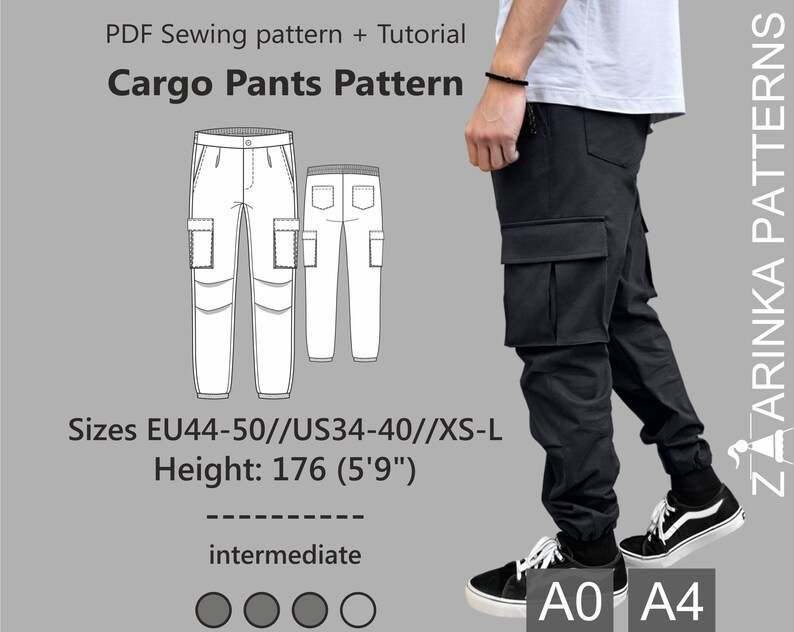 The Cargo Pants PDF Sewing Pattern for Teens and Men, Digital Download ...