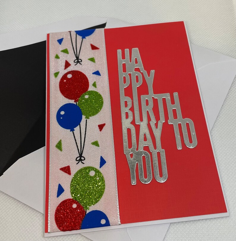 Birthday-balloon Ribbon Birthday Cards-set of 4 - Etsy