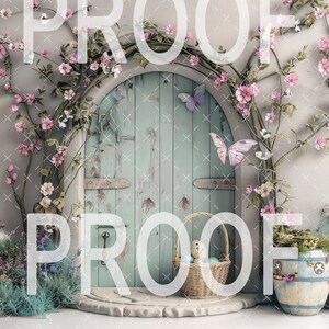 Floral Blue Door Easter Digital Backdrop, Easter Digital Backdrop ...